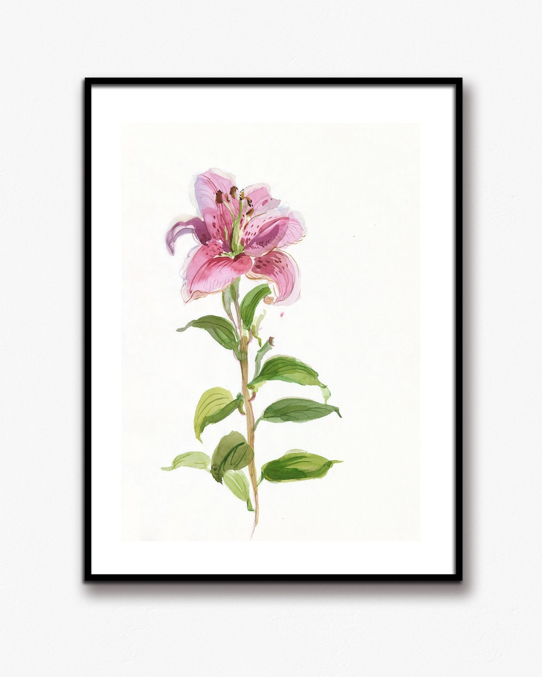 Pink Lily Flower Poster, Botanical Giclee Art Print, Hand Painted ...