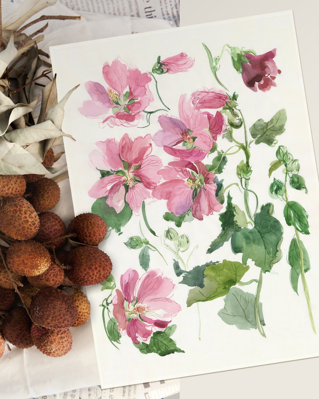 Mallow Flower Giclée Print, Art Print From an Original Watercolor ...