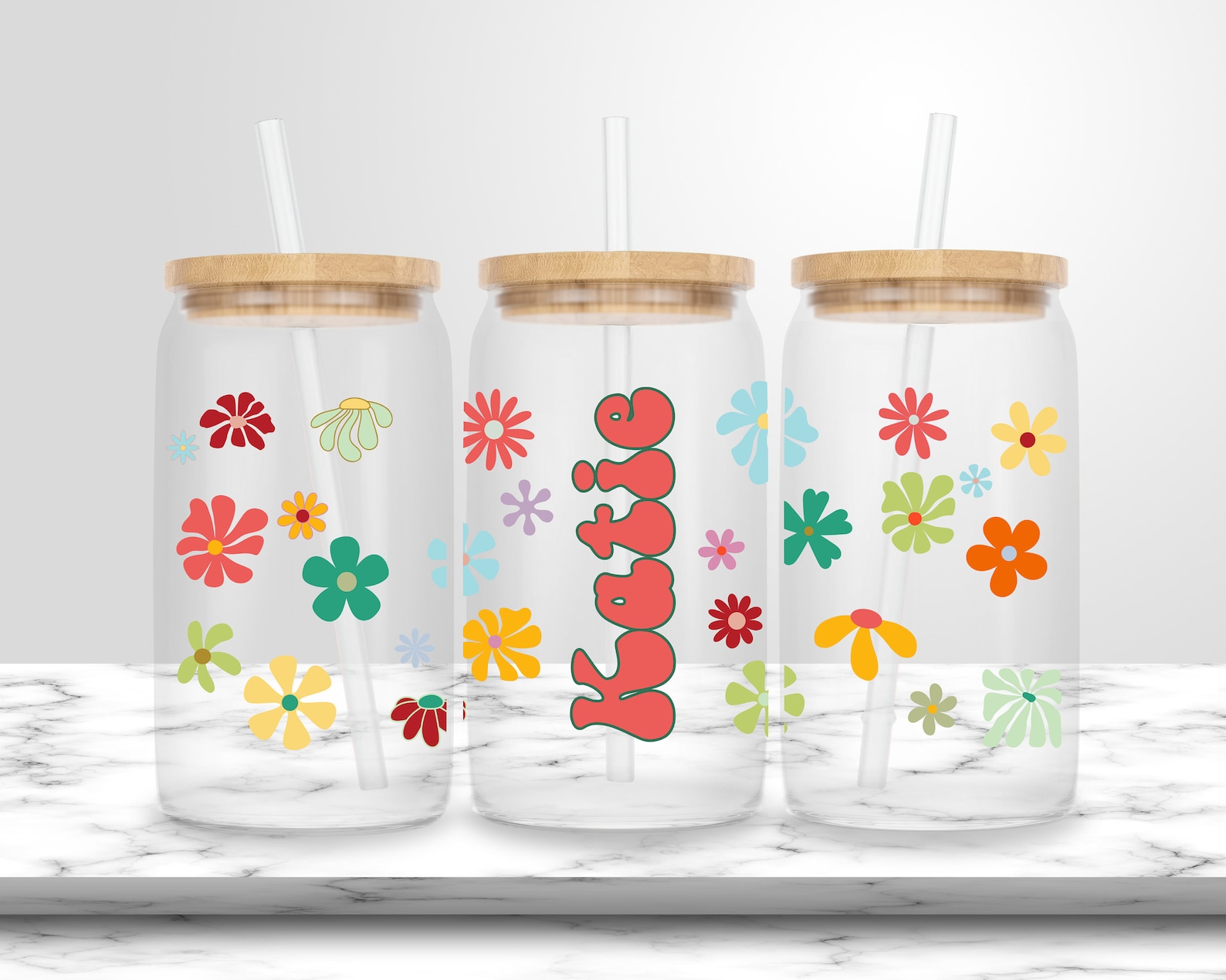 Personalized Iced Coffee Cup, Custom Glass Cup With Lid and Straw ...
