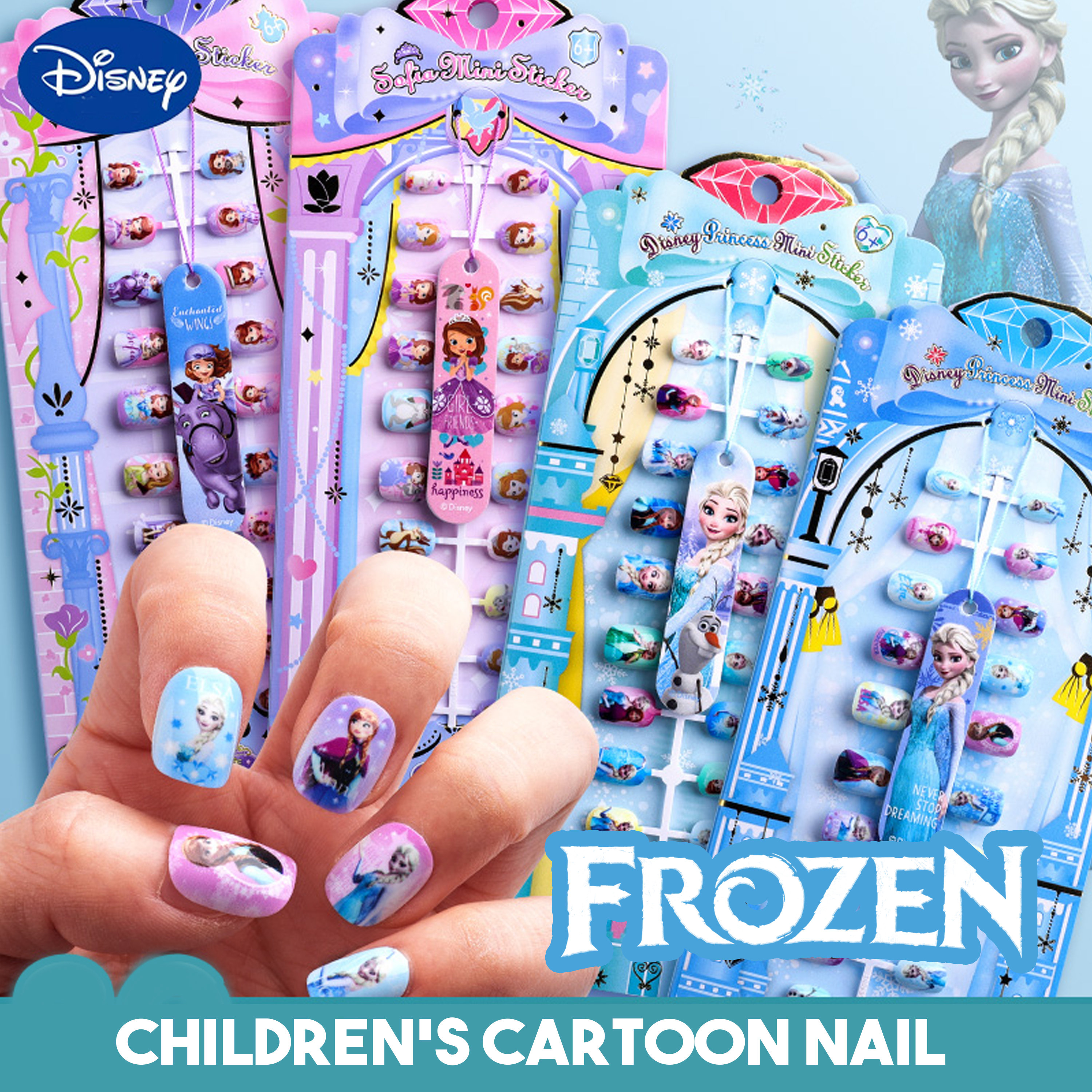 Elsa Frozen Princess Gift Set Kids Girls Fake Nail Sticker Art Decal ...