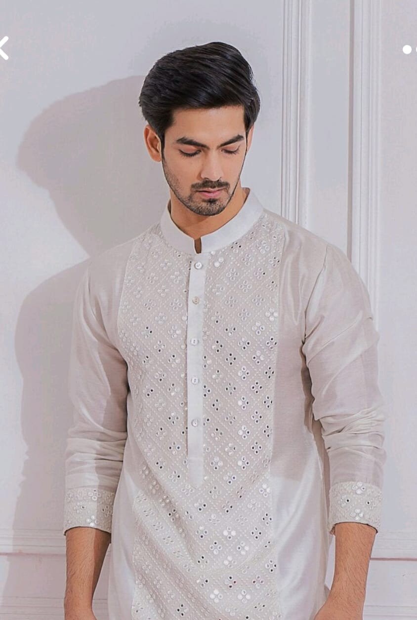 Men's Kurta Embroidery Mirror Work Kurta With Pajama Wedding Handmade ...