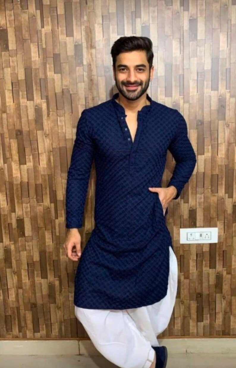 Diwali Kurta Chicken Embroidery Work Kurta With Pajama 100% Cotton ...