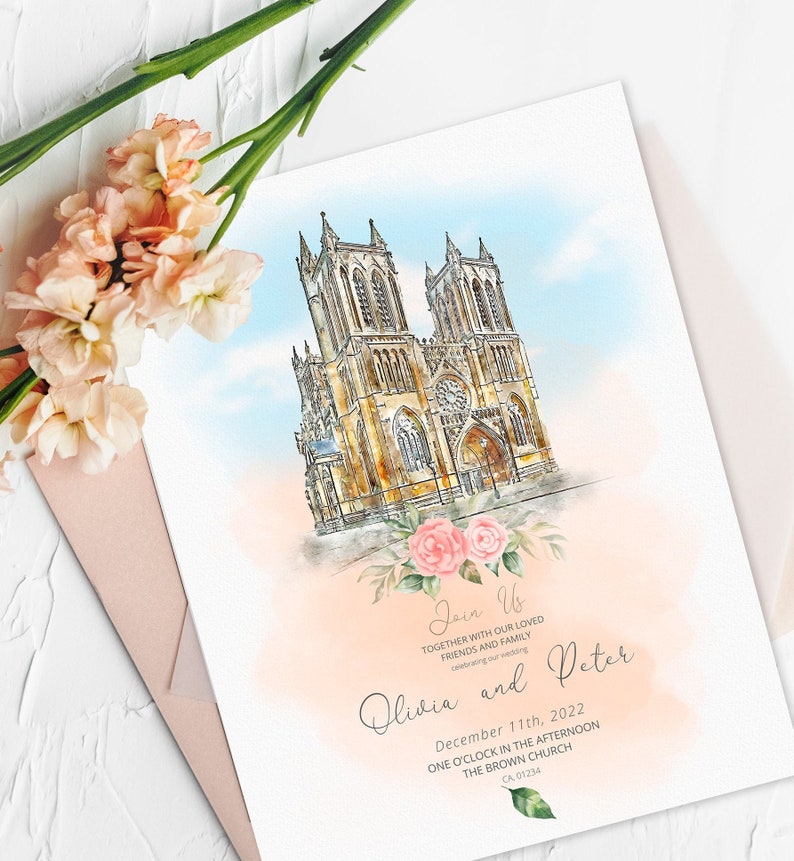 Custom Wedding Venue Invitation Card With Church Portrait - Etsy