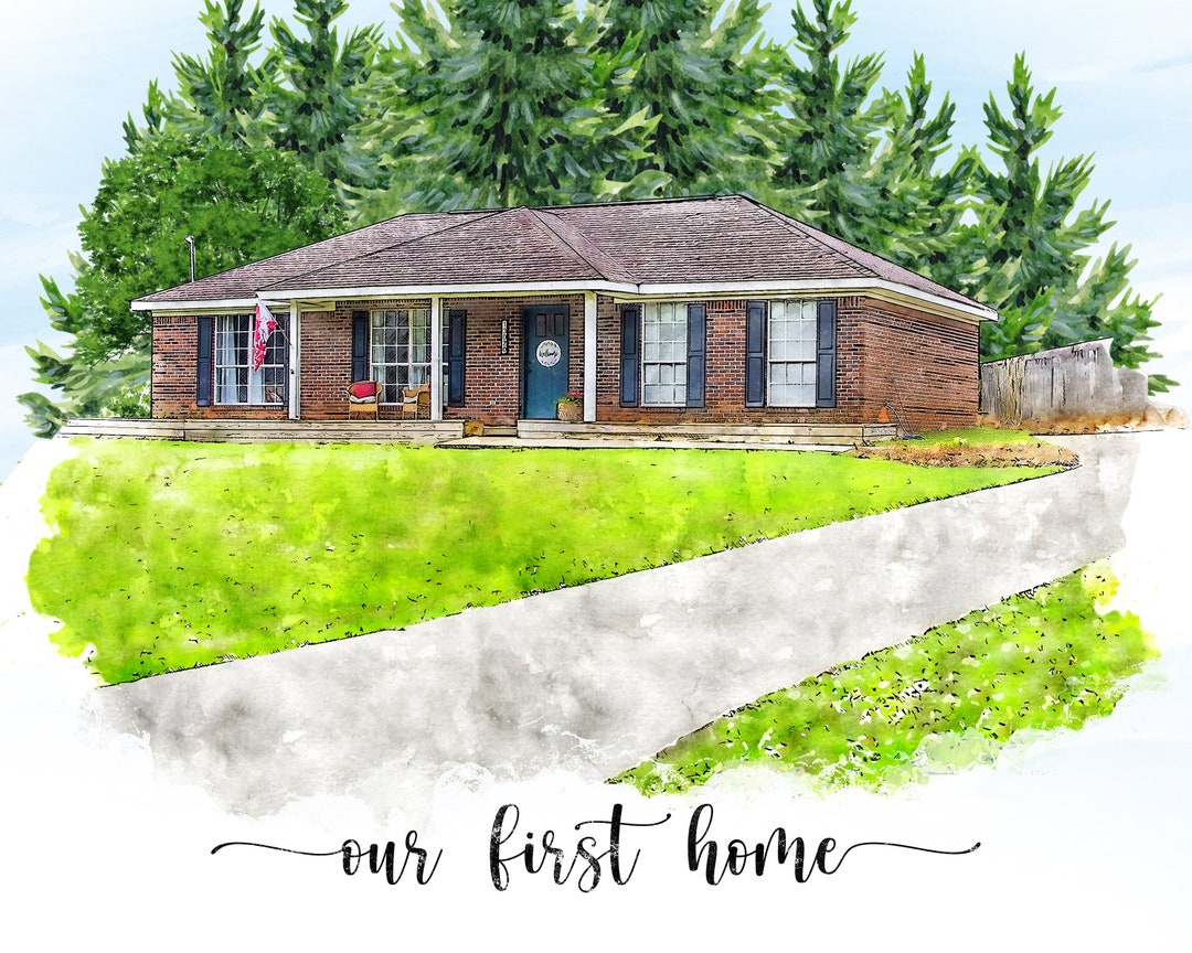 Our First Home Print, Homeowners Gift, Custom House Portrait, Digital ...