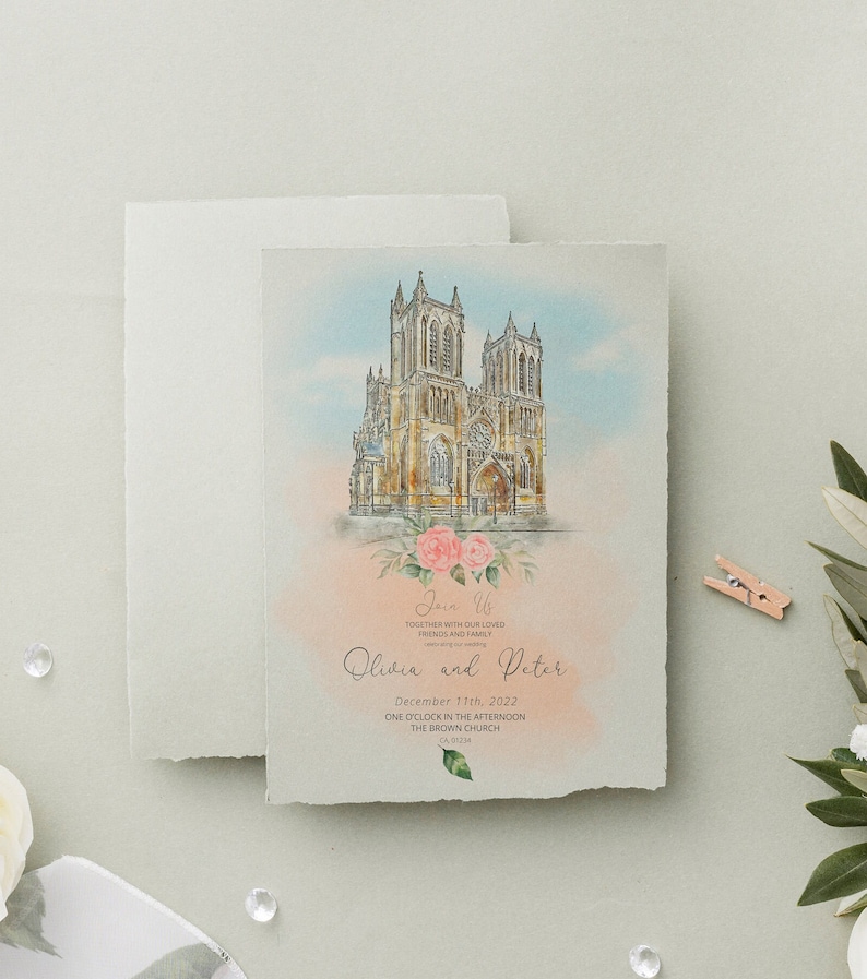 Custom Wedding Venue Invitation Card With Church Portrait - Etsy
