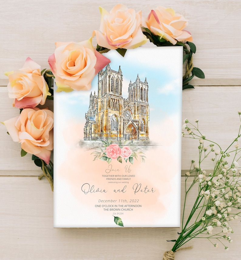 Custom Wedding Venue Invitation Card With Church Portrait - Etsy