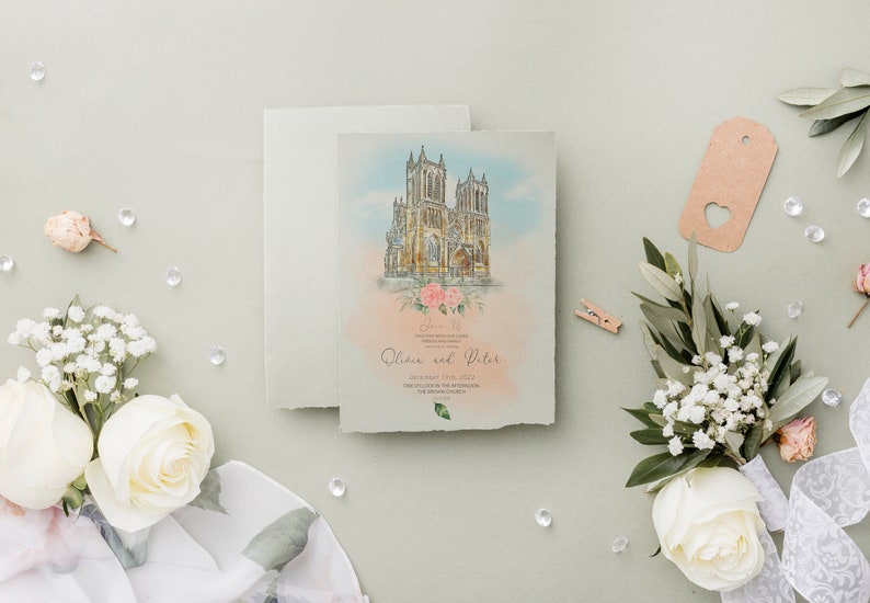 Custom Wedding Venue Invitation Card With Church Portrait - Etsy