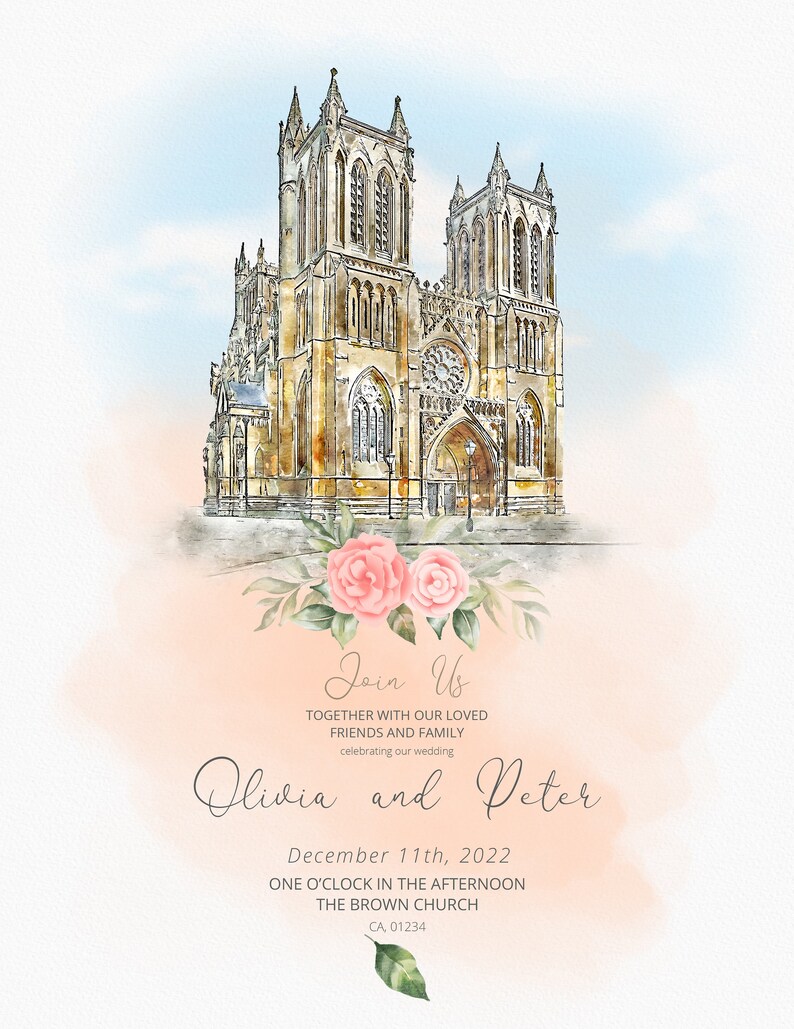 Custom Wedding Venue Invitation Card With Church Portrait - Etsy