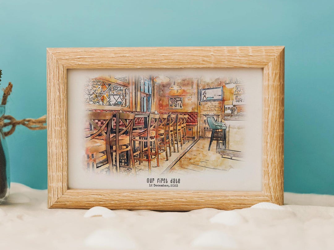 Custom First Date Portrait, Where It Started Engagement Gift, Where We ...