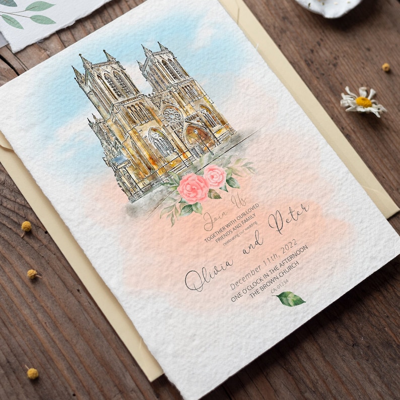 Custom Wedding Venue Invitation Card With Church Portrait - Etsy