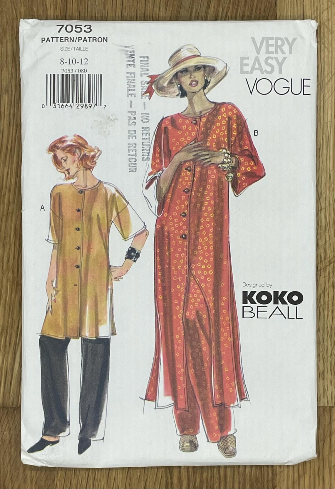 Vogue 7053, Size (8-10-12), Tunic and Pants, Uncut 90’s Sewing Pattern ...