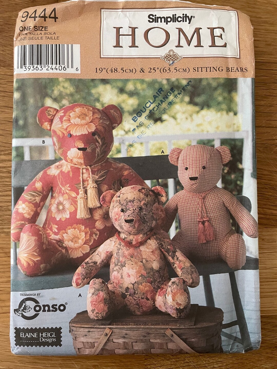 Simplicity Pattern 9444, Sitting Bears 19 X 25 Inches, by Elaine Heigl ...