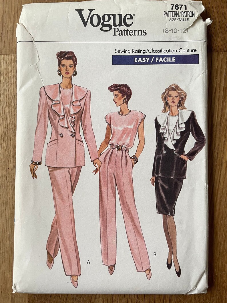 Vogue Pattern 7671, Womens Size 8-10-12, Jacket, Skirt, Pants and Top ...