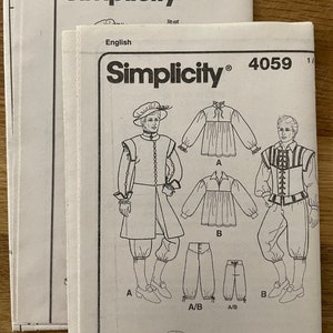 Simplicity Costume Pattern 4059, Men’s All Size, Renaissance Costumes ...