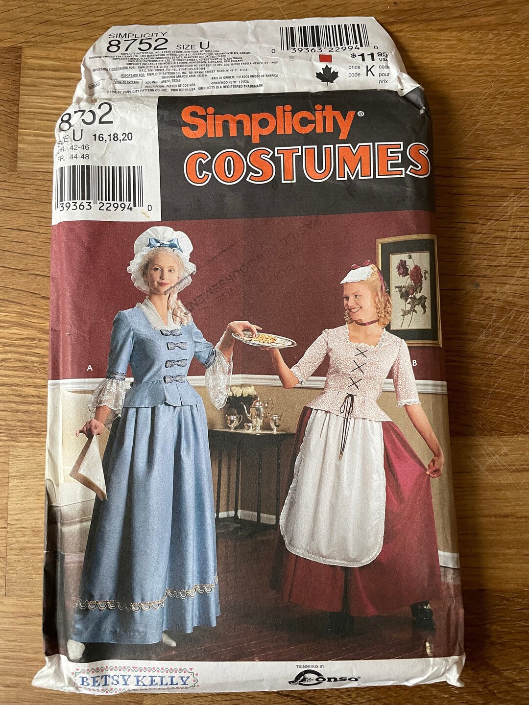 Simplicity 8752, Size (10-14) /(16-20) Colonial Dresses, Women’s Uncut ...
