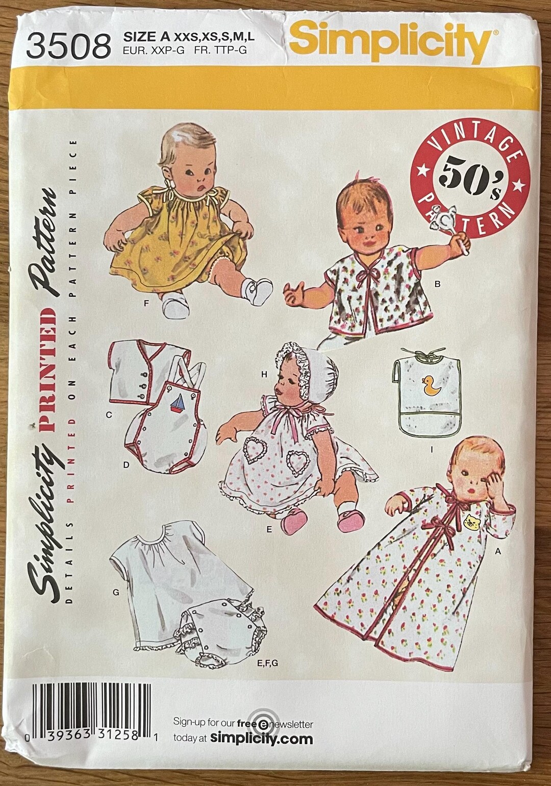 Simplicity 3508, Layette , Archive 50’s Replica, Uncut Sewing Pattern ...