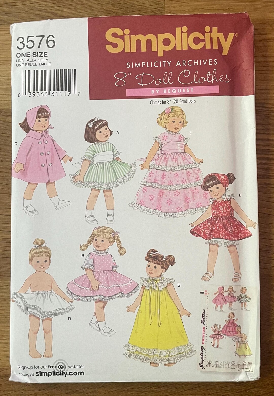 Simplicity 3576, 8 Inches Doll Clothes, Archive Replica, Uncut Sewing ...