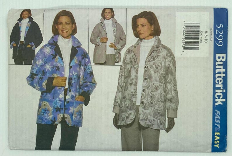 Butterick 5299, Size (6-8-10), Bust (30-31-32) , Below Hip Jacket, Women’s Uncut 1997, Sewing ...
