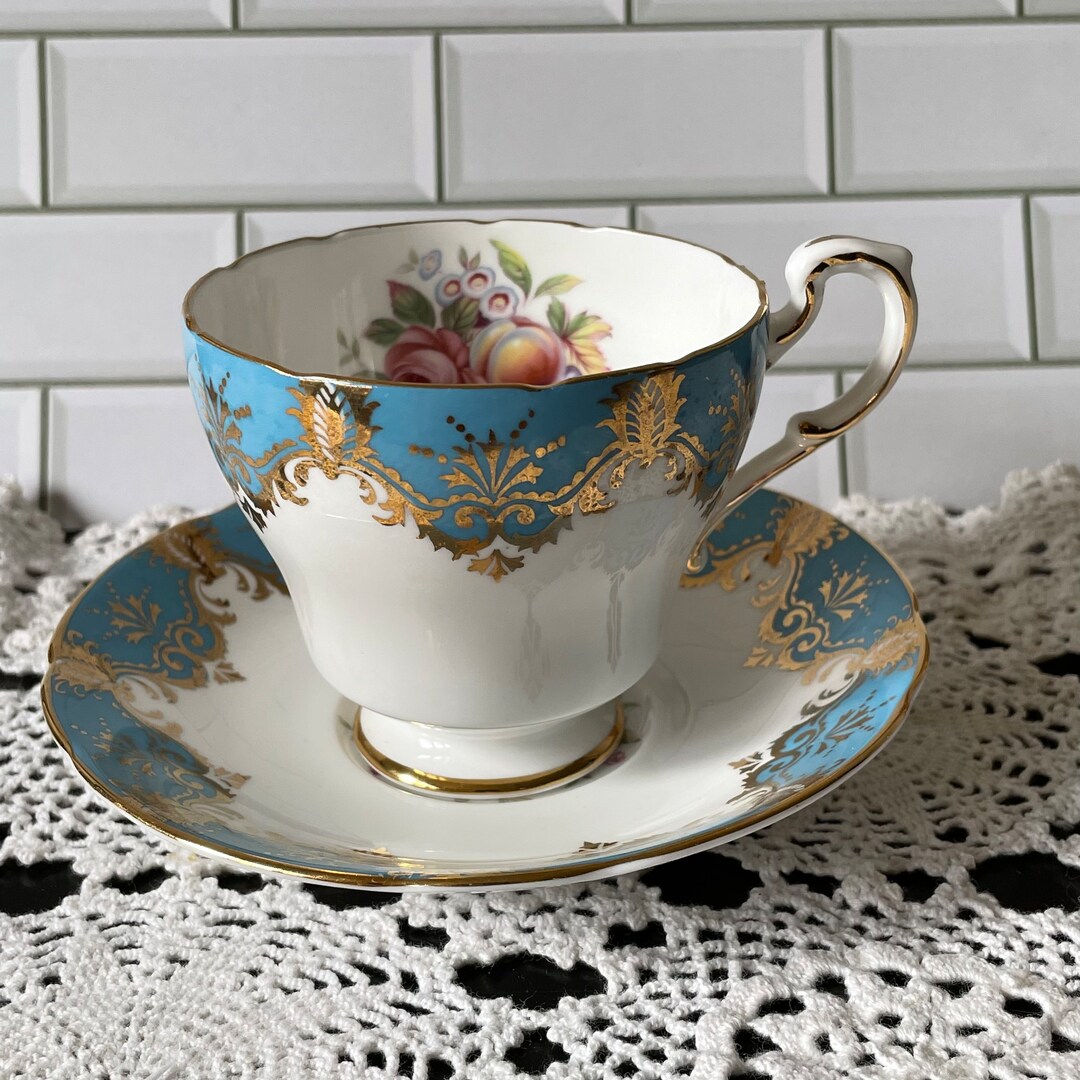 Paragon Fine Bone China, Tea Cup and Saucer, Aquamarine, Peach, Grape ...