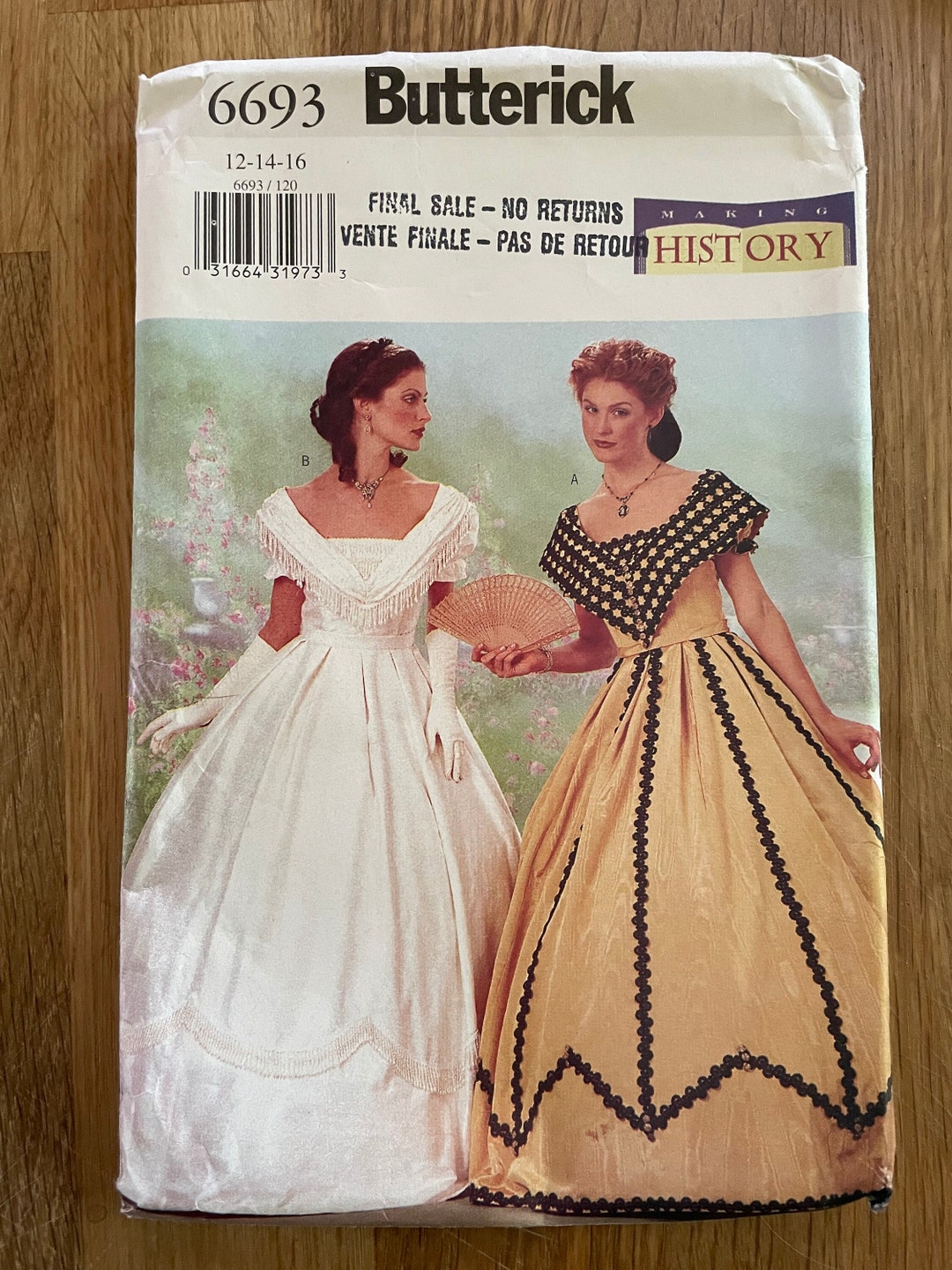 Butterick Pattern 6693, Women Size 6-10, 18-22 Civil War Ball Dress ...