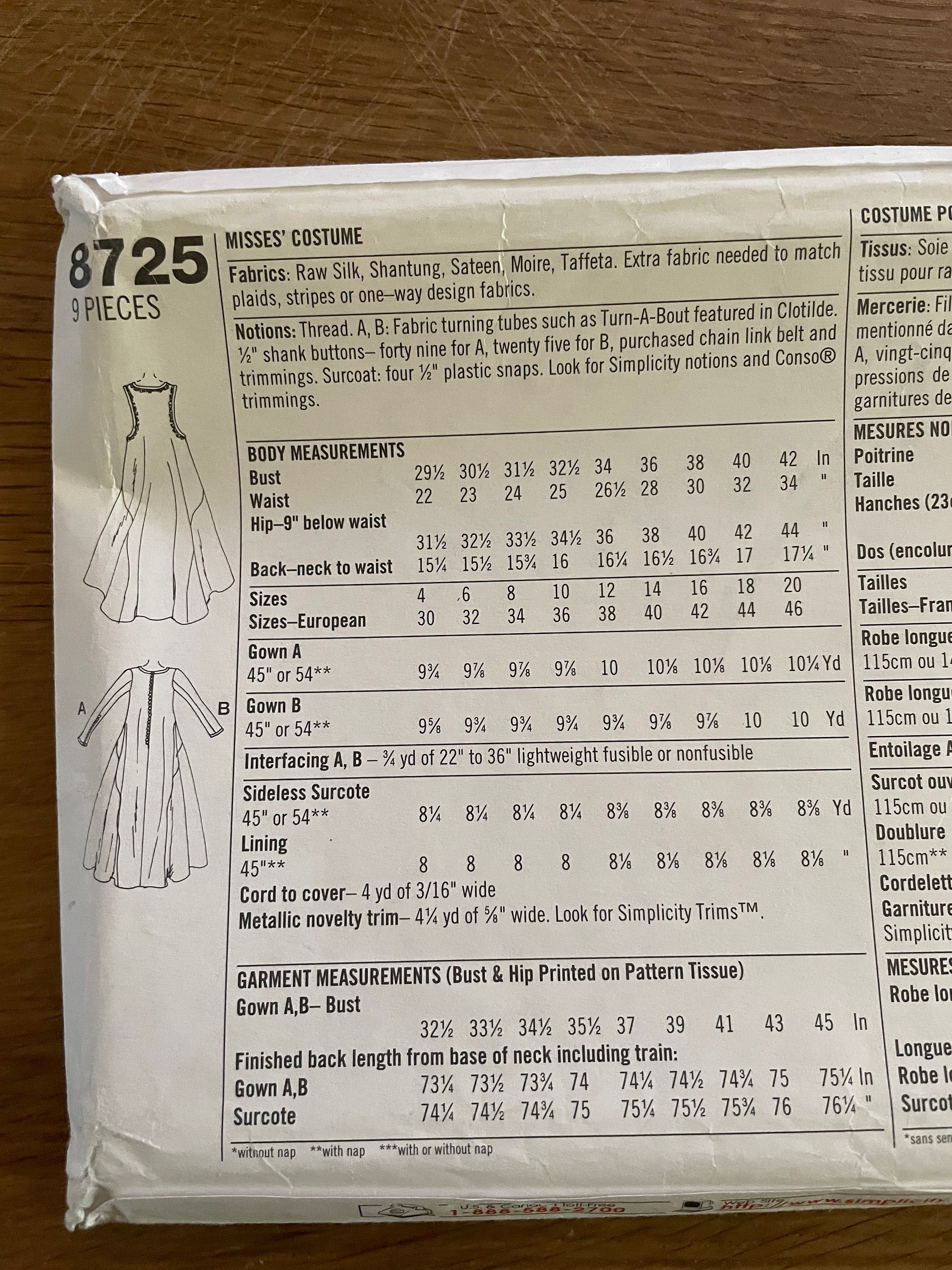 Simplicity 8725, Size 10-12-14 16-18-20 Medieval Dresses, Womens Uncut ...