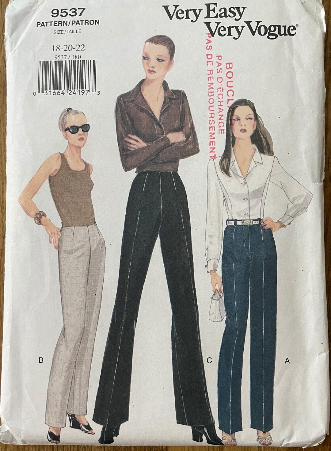 Vogue 9537, Size (18-20-22), Petite Pants, Women’s Uncut 2001 Sewing ...