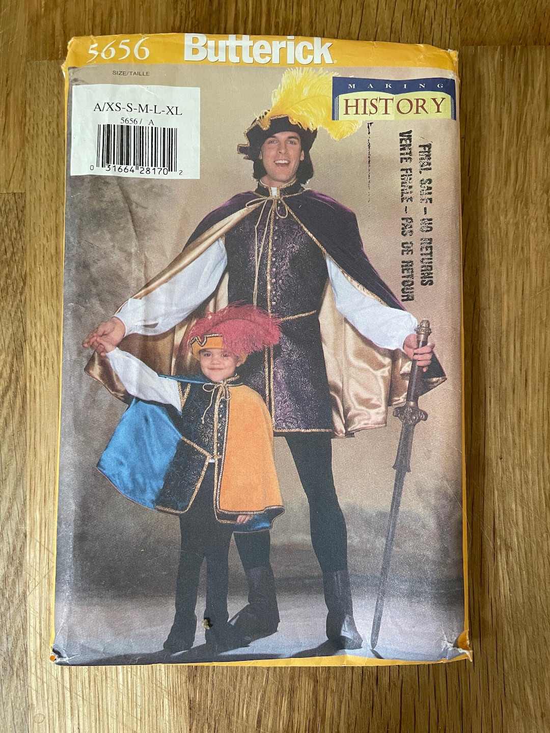 Butterick Pattern 5656 Renaissance Costume, Mens and Boys xs, S, M, L ...