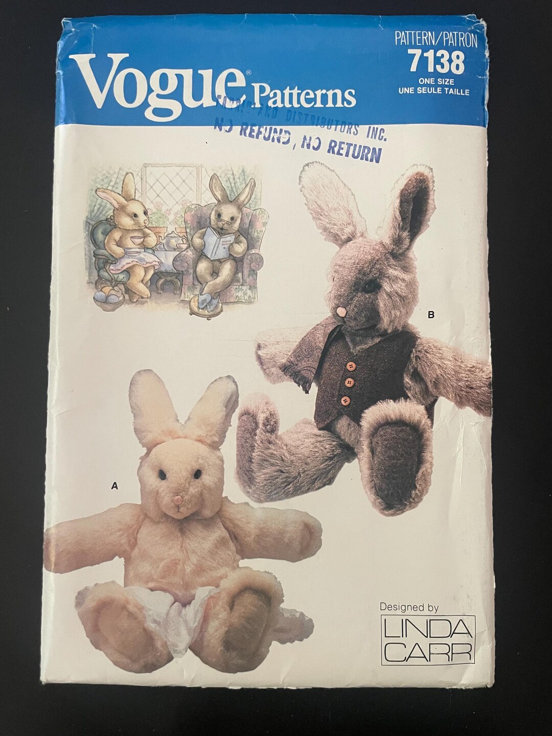 Vogue 7138, Rabbit Plush, Uncut 80’s Crafts Sewing Pattern - Etsy