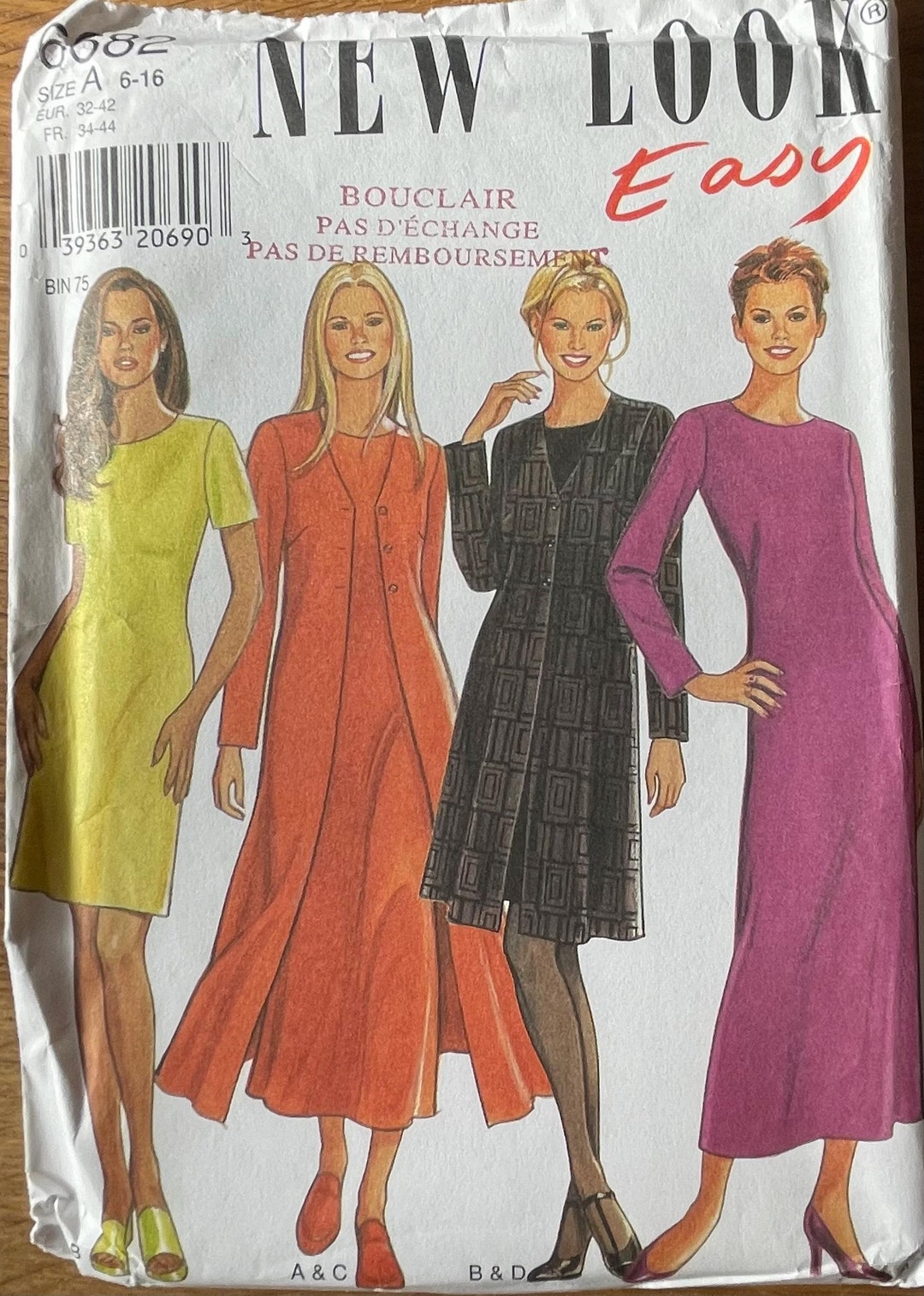 New Look 6682, Size (6-16) Dress With Jacket, Women’s 90’s Vintage ...