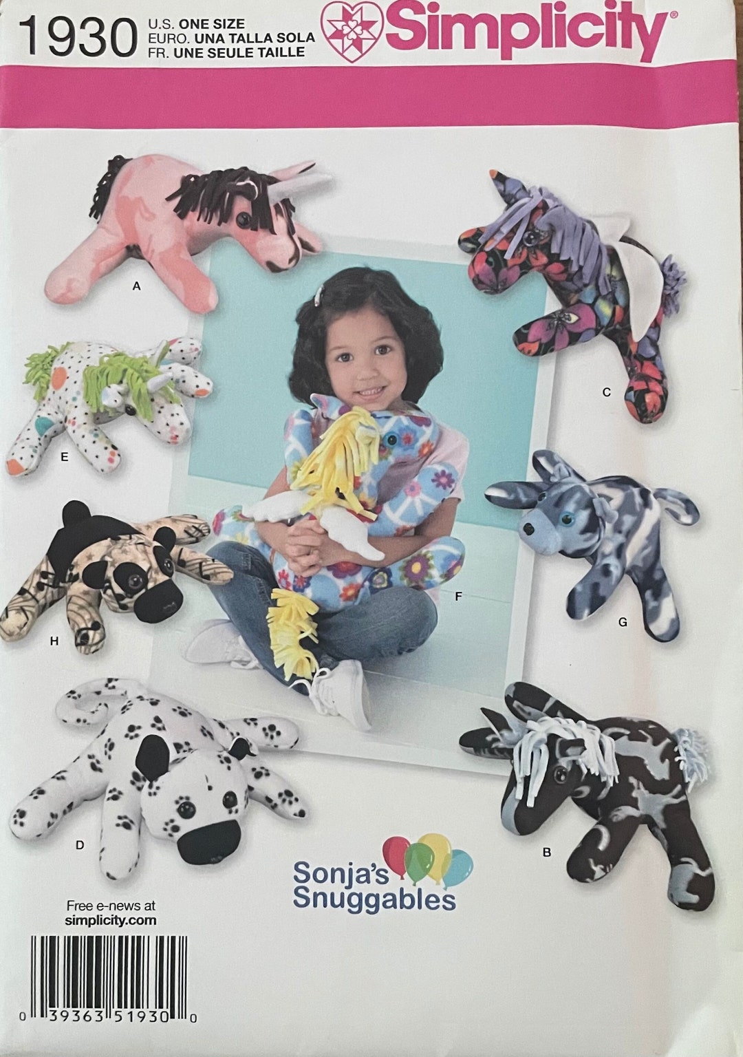 Simplicity 1930, Fleece Animals by Sonja Snuggables, Uncut 2012 Sewing ...