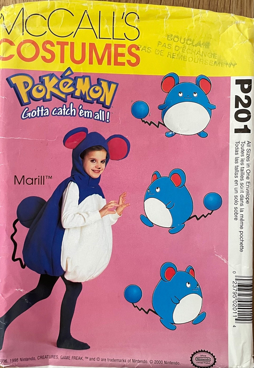 Mccall’s P201, All Sizes, Pokemon Costume (marill), Kids Uncut Sewing ...
