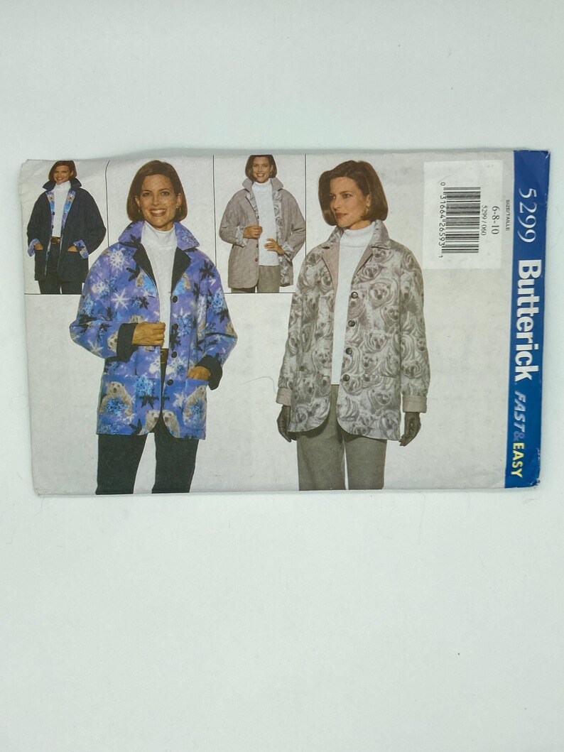 Butterick 5299, Size (6-8-10), Bust (30-31-32) , Below Hip Jacket, Women’s Uncut 1997, Sewing ...