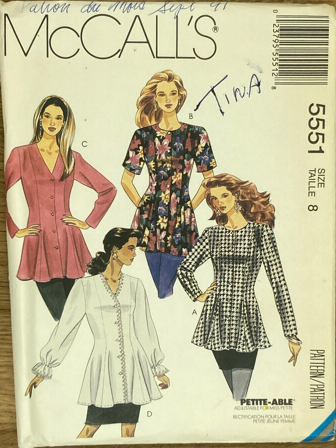 Mccall’s 5551, Size (8), Misses' Tunics, 1991 Uncut Sewing Pattern - Etsy