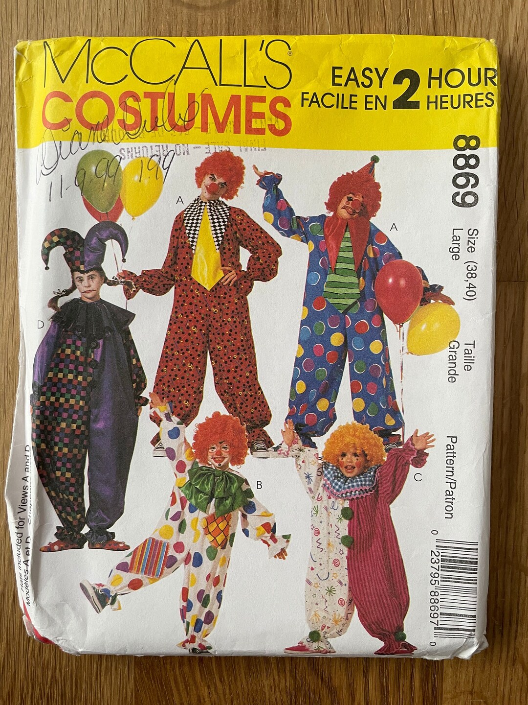 Mccall’s Pattern 8869/3306 Adult Size Extra Small, Clown Costume Cut ...