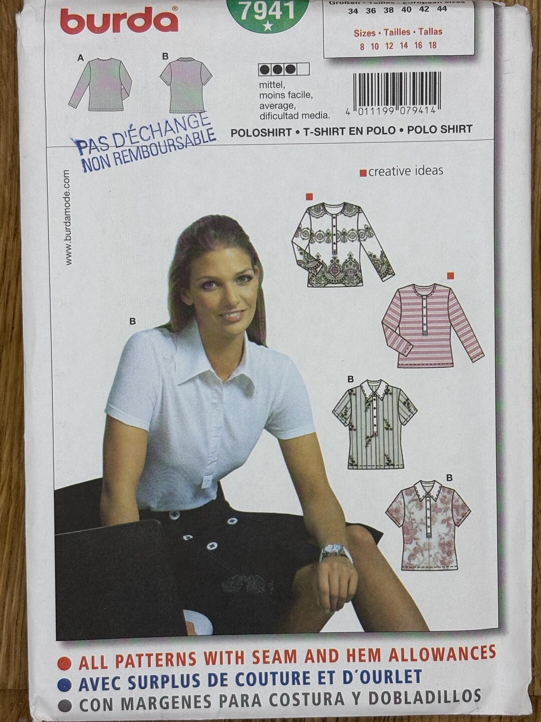 Burda 7941, Women’s Size (8-10-12-14-16-18), Fitted Polo Shirt, UNCUT ...