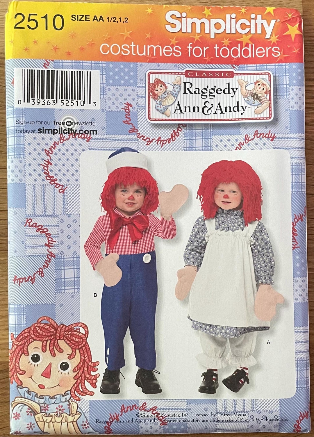 Simplicity 2510, Size (1/2-2)/(3-8), Clown Raggedy and Andy, 2008 Kids ...