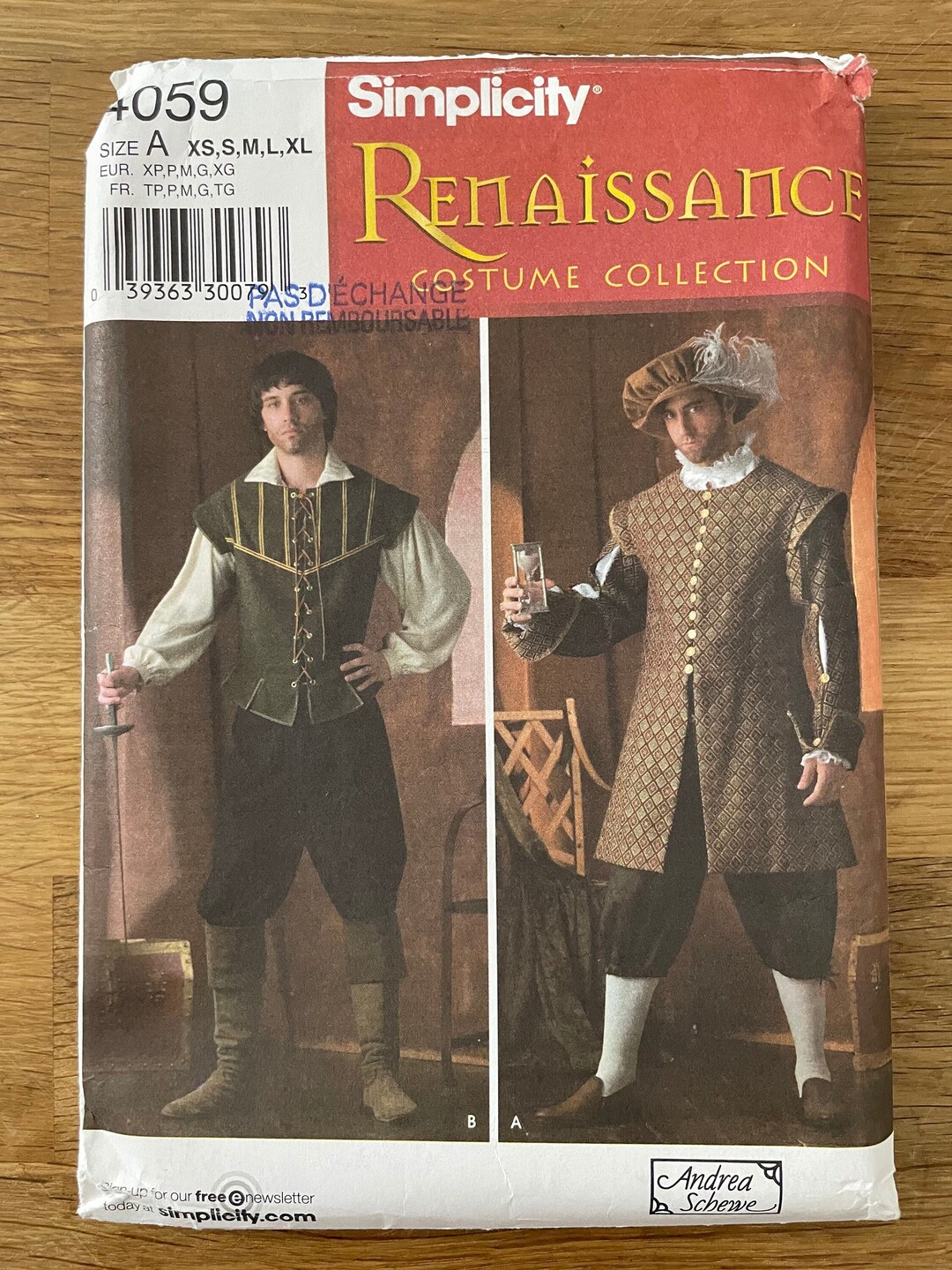 Simplicity Costume Pattern 4059, Men’s All Size, Renaissance Costumes ...