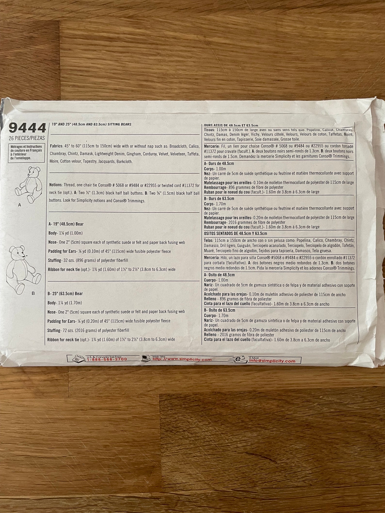 Simplicity Pattern 9444, Sitting Bears 19 X 25 Inches, by Elaine Heigl ...