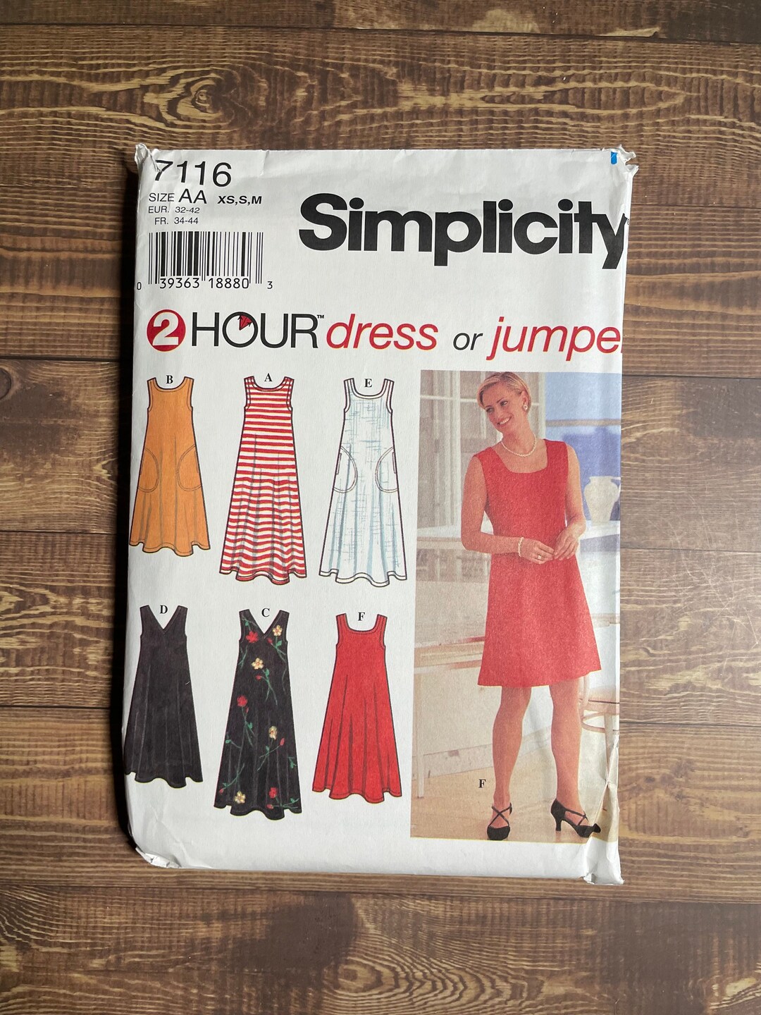 Simplicity 7116, Size AA (XS, S,M), Two Hour Dress or Jumper, Women’s ...