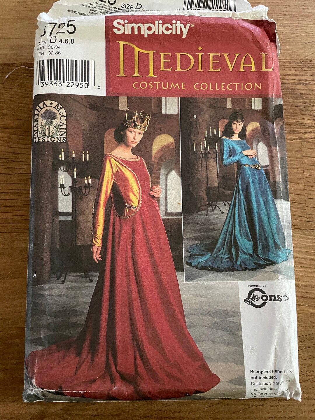 Simplicity 8725, Size 10-12-14 16-18-20 Medieval Dresses, Womens Uncut ...