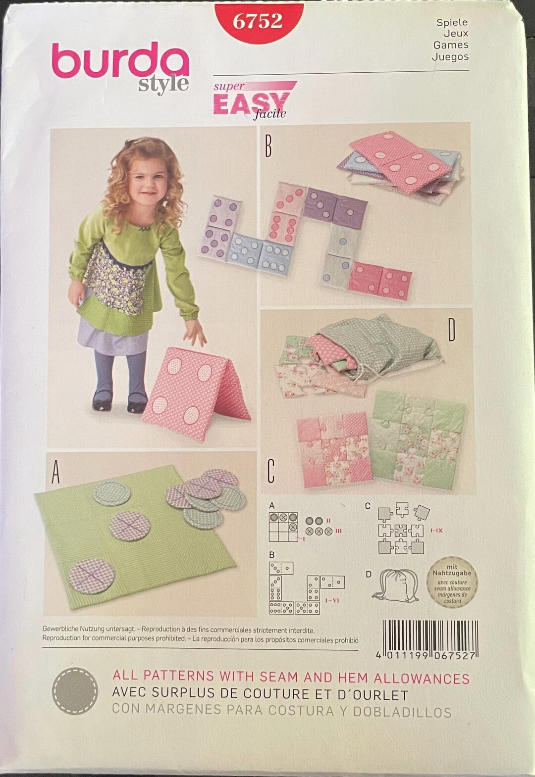 Burda 6742, Kids Games, Uncut Sewing Pattern - Etsy
