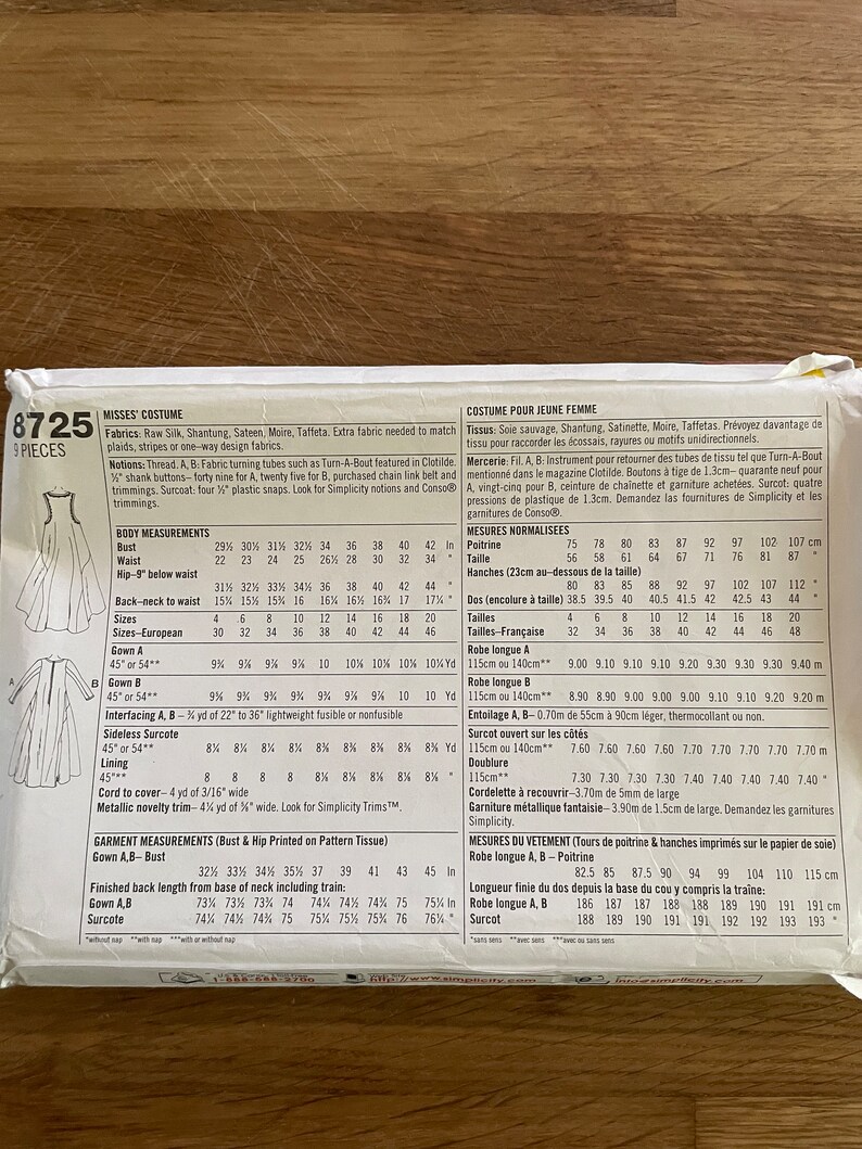 Simplicity 8725, Size 10-12-14 16-18-20 Medieval Dresses, Womens Uncut ...