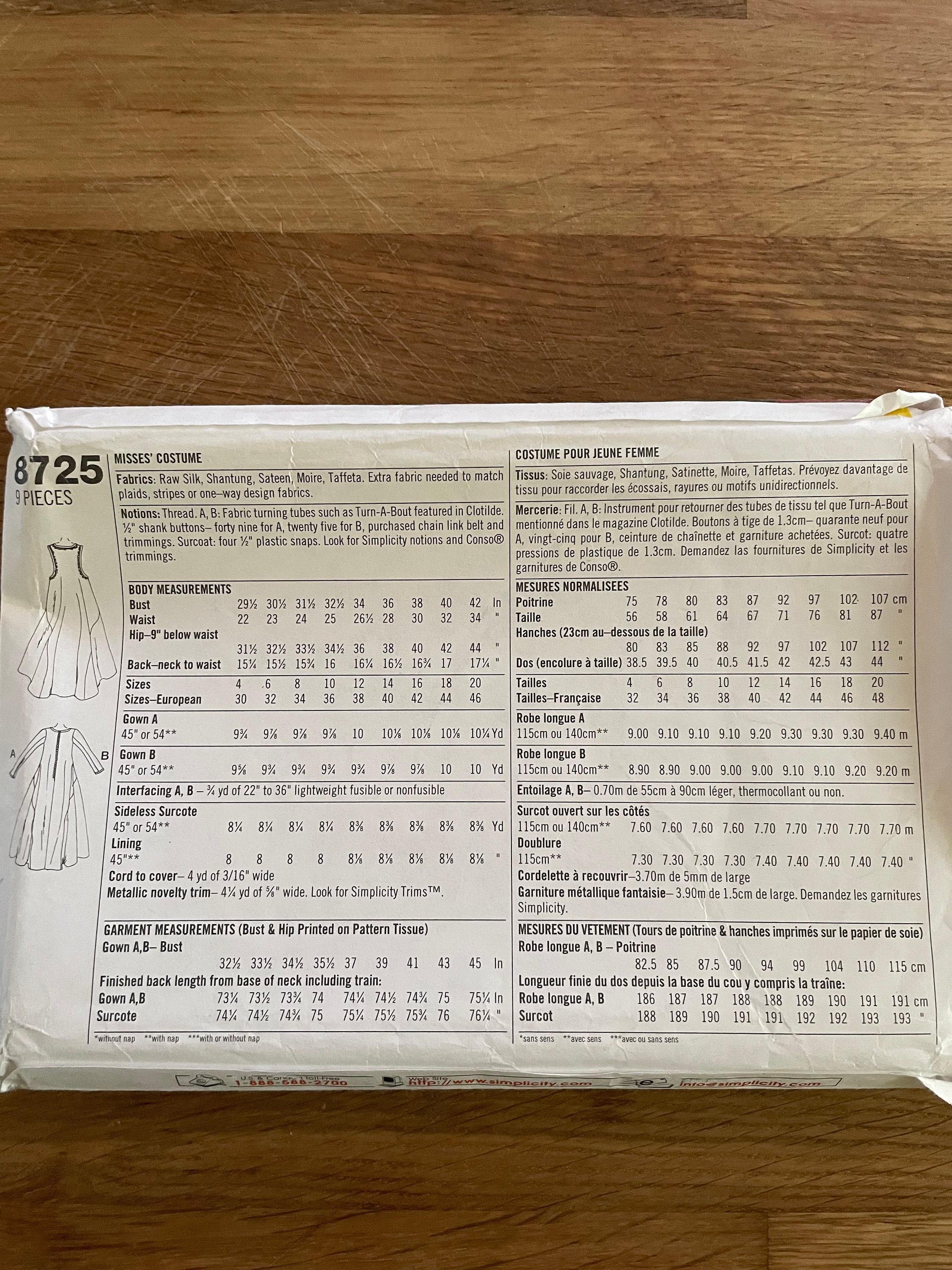 Simplicity 8725, Size 10-12-14 16-18-20 Medieval Dresses, Womens Uncut ...