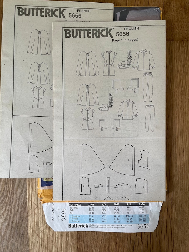 Butterick Pattern 5656 Renaissance Costume, Mens and Boys xs, S, M, L ...