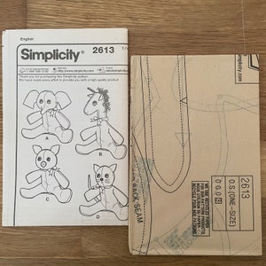 Simplicity 2613, 10-12 Inches Plush Animals, Uncut Craft Sewing Pattern ...