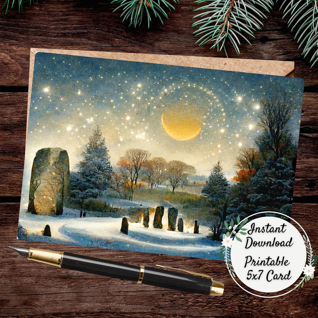 Stonehenge Sunrise Printable Winter Solstice Greeting Card, Unitarian ...