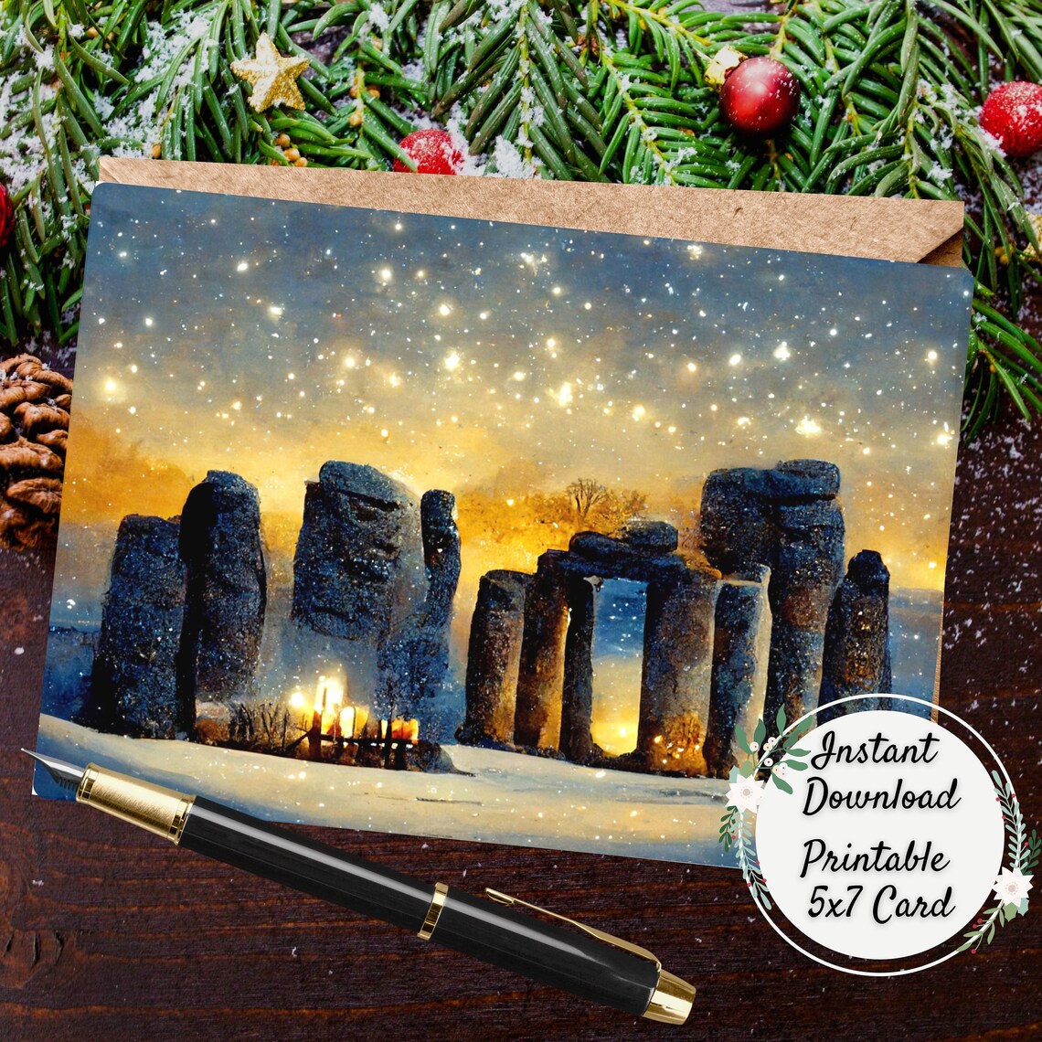 Stonehenge Printable Winter Solstice Greeting Card, Unitarian ...
