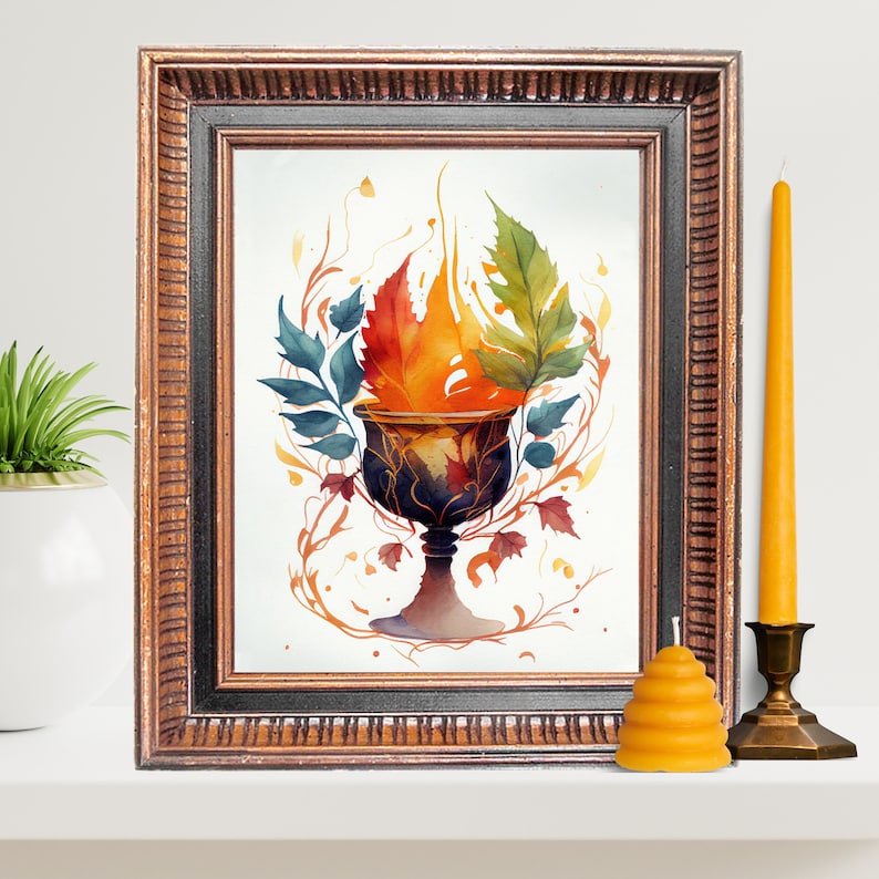 Watercolor Flaming Chalice Digital Art Print, UU Printable Wall Décor ...
