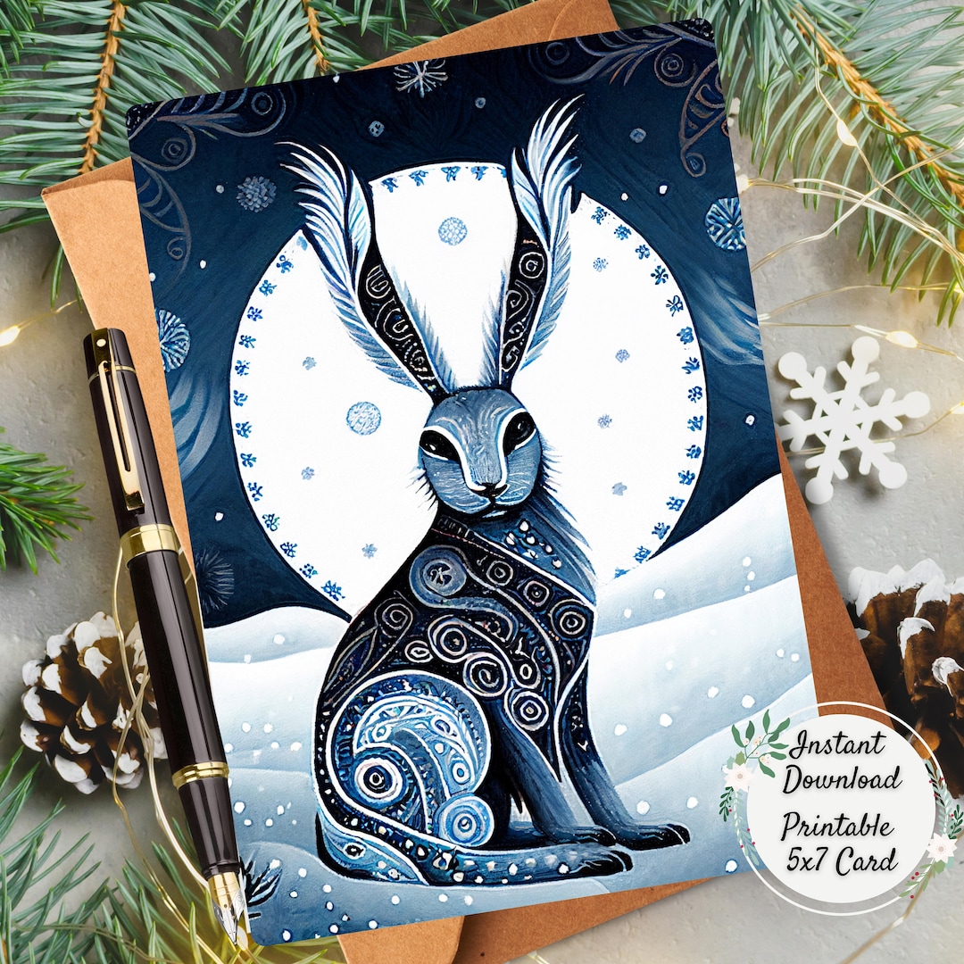 Rabbit Printable Winter Solstice Greeting Card, Unitarian Universalist ...