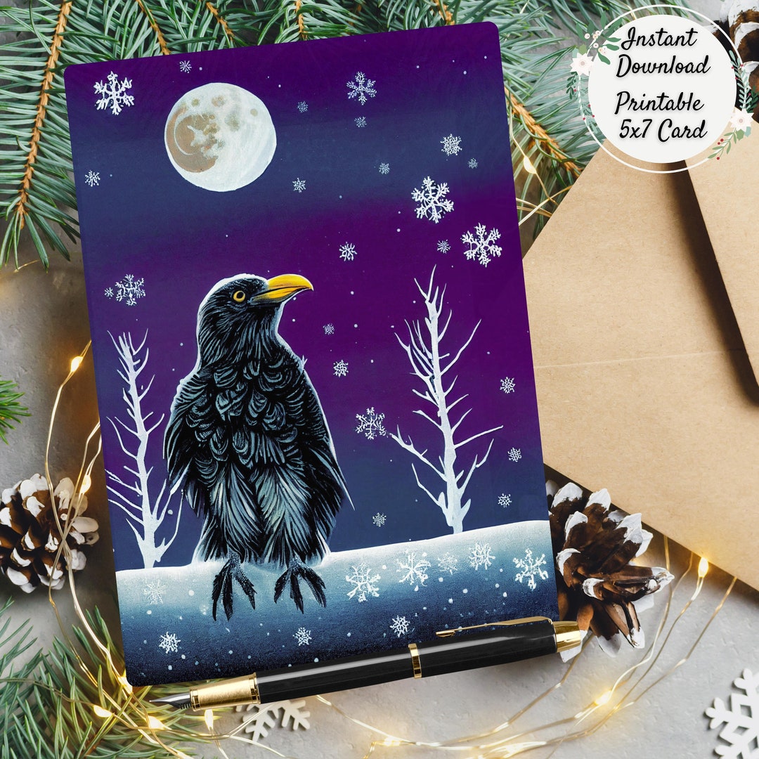 Raven Printable Winter Solstice Greeting Card, Unitarian Universalist ...